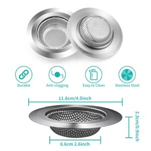 2 Pack Kitchen Sink Strainer,4.5" Stainless Steel Sink Strainers for Kitchen Sink,Food Catcher for Most Sink Drains Kitchen Sink Basket Strainer Steel Sink Filter