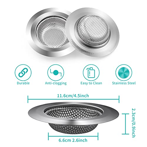 2 Pack Kitchen Sink Strainer,4.5" Stainless Steel Sink Strainers for Kitchen Sink,Food Catcher for Most Sink Drains Kitchen Sink Basket Strainer Steel Sink Filter