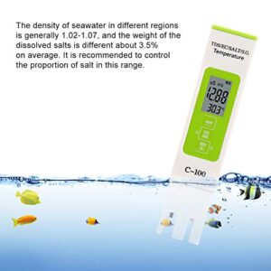 Pissente Water Tester, C 100 5 in 1 Salinity Tester, Multi Usage Temperature EC Seawater Tester, Plastic Digital Water Quality Tester with Backlight for Aquariums Water, 6.3 x 1.3 x 0.6 in