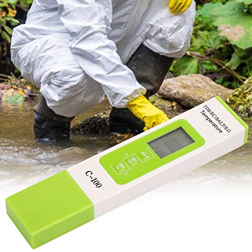 Pissente Water Tester, C 100 5 in 1 Salinity Tester, Multi Usage Temperature EC Seawater Tester, Plastic Digital Water Quality Tester with Backlight for Aquariums Water, 6.3 x 1.3 x 0.6 in