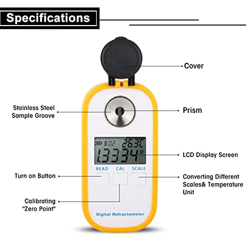 Digital Brix Refractometer, Portable Handheld Brix Maple Syrup Jam Sauces Refractometer, Brix Meter Pocket Refractometer for Measuring Sugar Content in Watermelons, Grapes and Other Fruits