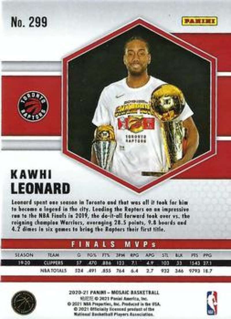 2020-21 Panini Mosaic #299 Kawhi Leonard Toronto Raptors NBA Basketball Trading Card