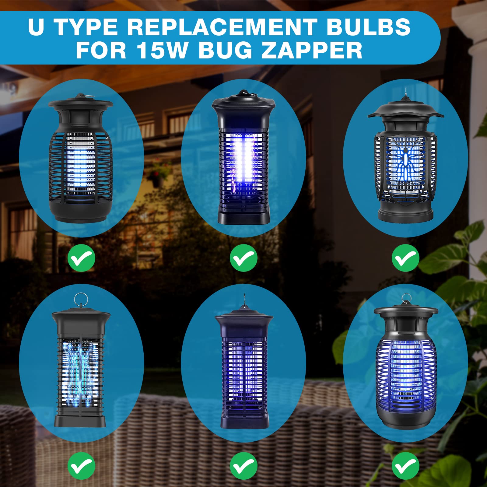 Bug Zapper U Type Replacement Light Bulb 15w E26 E27 for Homesuit, Keuomy, Yluces, Yissvic, Powify and Other Models Bug Zapper (2)