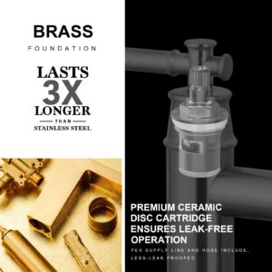 Brushed Gold Bridge Kitchen Faucet with Pull Down Sprayer, Lava Odoro Transitional Brass Kitchen Sink Faucet 3 Hole 2 Handle Spot-Resistant, Lead-Free, KF501-SG