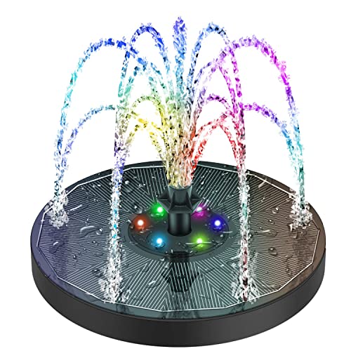 Solar Fountain, Bird Bath Fountains Solar Power Glass Panel with Battery Automatic Power Off After Leaving Water, 3W Solar Fountain Pump for Bird Bath with Color LED Light for Pond, Pool, Outdoor