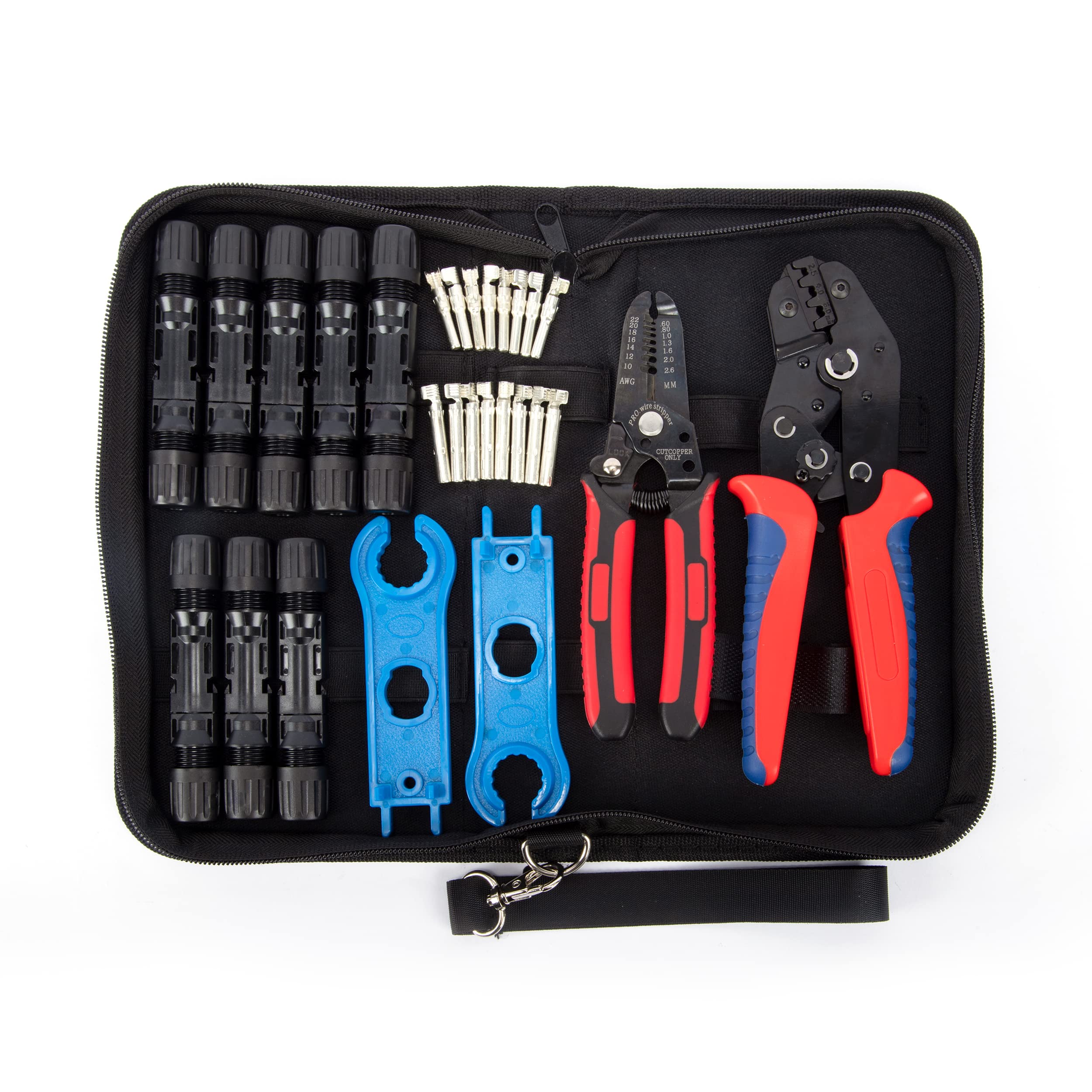 HKS Solar PV Panel Crimping Tool Kit with Crimper Stripper and 8 Pairs Solar connectors and 1Pair Solar Connector Spanner Wrench, Crimper Tool for Solar Cable AWG14-10,2.5/4/6mm²