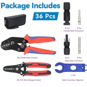 HKS Solar PV Panel Crimping Tool Kit with Crimper Stripper and 8 Pairs Solar connectors and 1Pair Solar Connector Spanner Wrench, Crimper Tool for Solar Cable AWG14-10,2.5/4/6mm²