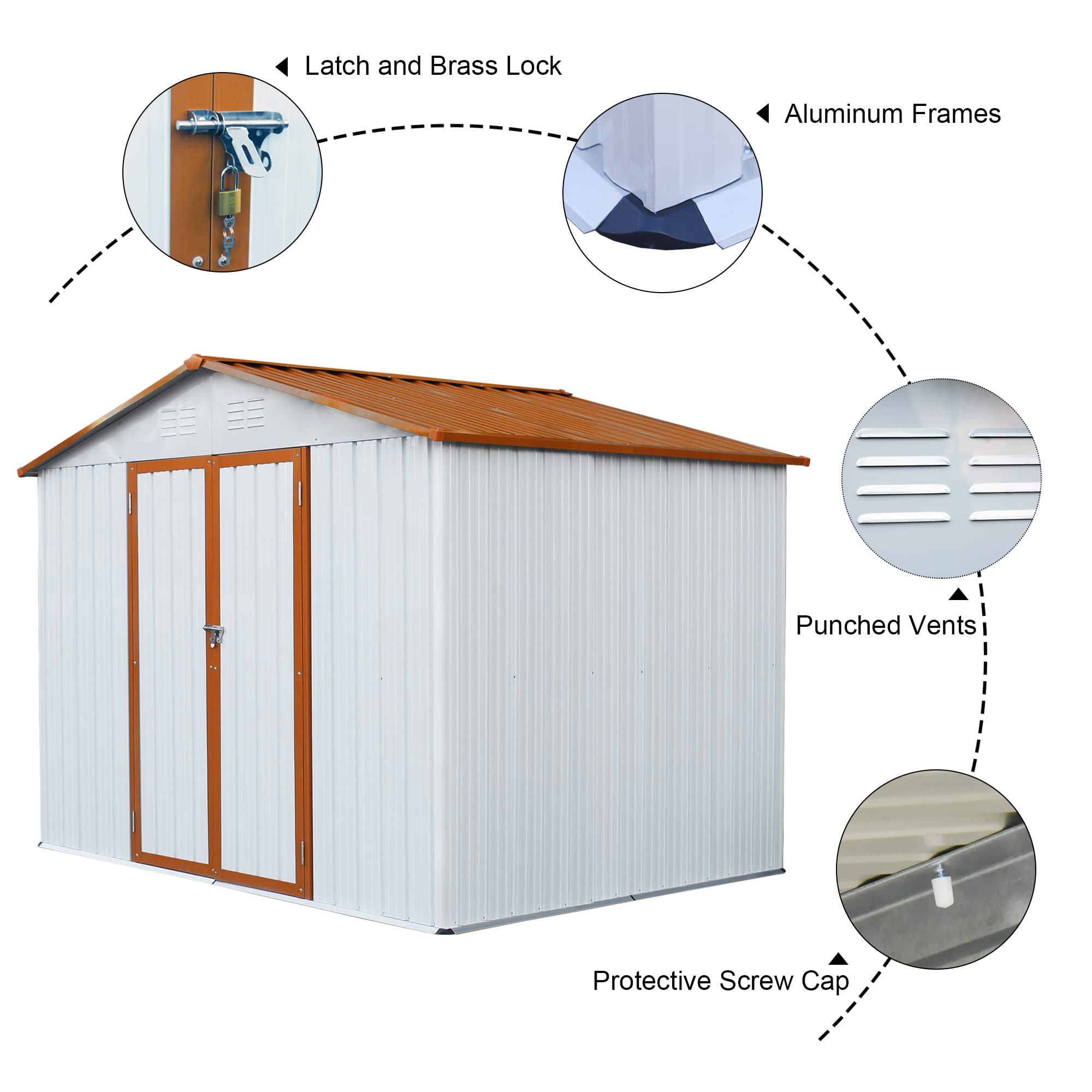 Rophefx Outdoor Storage Shed 5x3 FT Metal Sheds & Outdoor Storage Steel Garden Shed with Lockable Door Tool Storage Shed for Backyard, Patio, Lawn, White & Orange