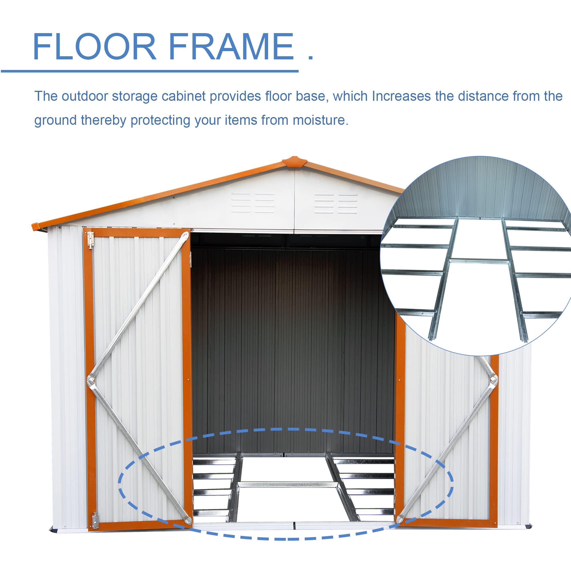 Rophefx Outdoor Storage Shed 5x3 FT Metal Sheds & Outdoor Storage Steel Garden Shed with Lockable Door Tool Storage Shed for Backyard, Patio, Lawn, White & Orange