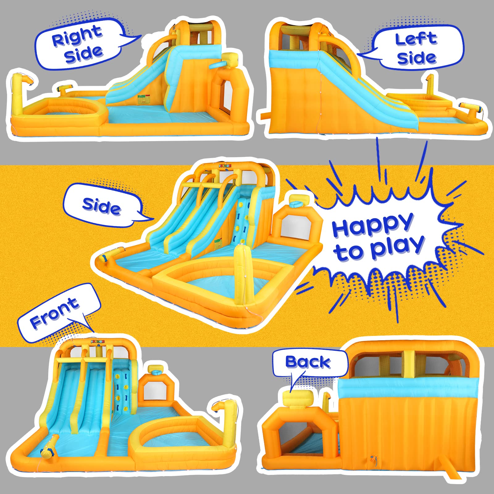 JOYMOR Giant Inflatable Water Slide Park w/Splash & Deep Pool, Double Long Water Slides, Climbing Wall, Blow Up Bounce House for Kids Backyard Party (Included 750w Blower)