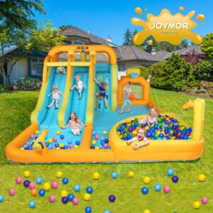 JOYMOR Giant Inflatable Water Slide Park w/Splash & Deep Pool, Double Long Water Slides, Climbing Wall, Blow Up Bounce House for Kids Backyard Party (Included 750w Blower)