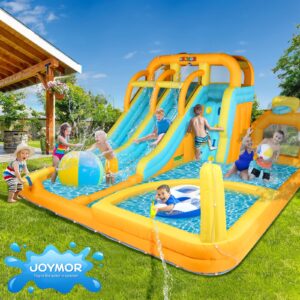 JOYMOR Giant Inflatable Water Slide Park w/Splash & Deep Pool, Double Long Water Slides, Climbing Wall, Blow Up Bounce House for Kids Backyard Party (Included 750w Blower)