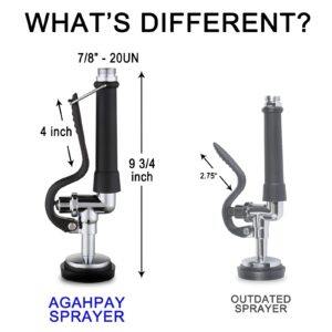 AGAHPAY Pre Rinse Sprayer with Longer Handle Replacement for All Brand Commercial Faucet with Spray Valve 1.42 GPM High Pressure Sprayer Nozzle with Stainless Steel Lock, Chrome, Black