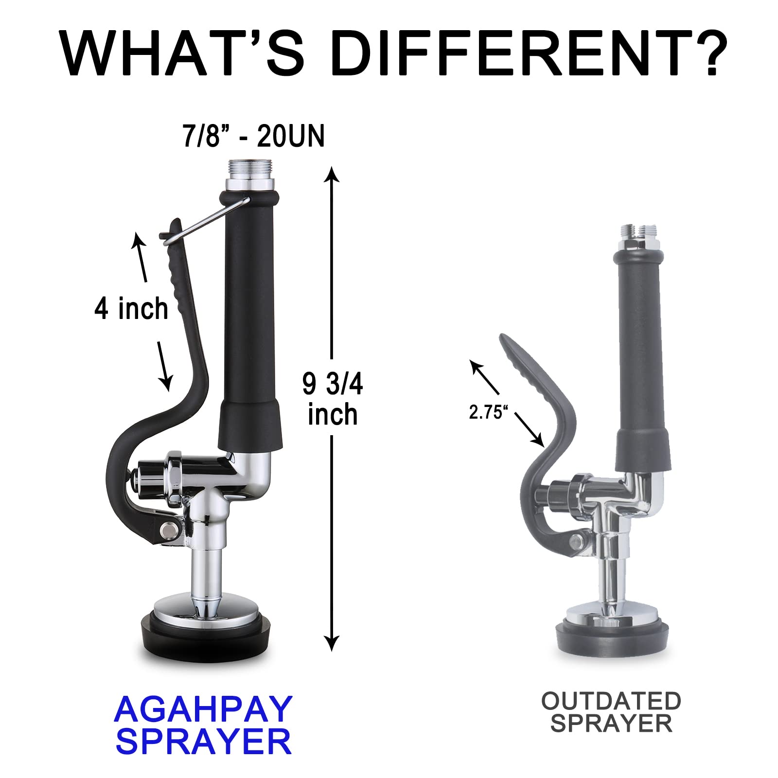 AGAHPAY Pre Rinse Sprayer with Longer Handle Replacement for All Brand Commercial Faucet with Spray Valve 1.42 GPM High Pressure Sprayer Nozzle with Stainless Steel Lock, Chrome, Black