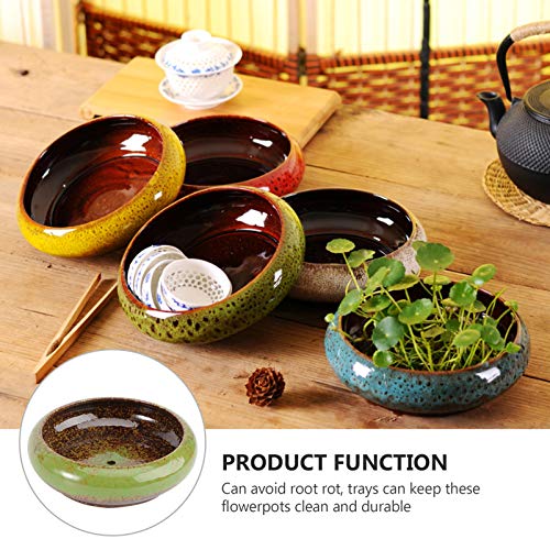 1PC Retro Large Round Succulent Planter Pots Hydroponic Ceramic Vessel with Hole Bonsai Planter Bowl Plant Container