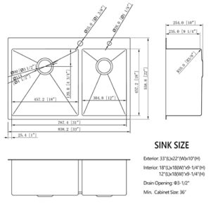 33 Inch Drop In Black Double Bowl Kitchen Sink, Gabhar 33" x 22" 16Gauge Topmount Black Stainless Steel 60/40 Double Bowl Kitchen Sinks