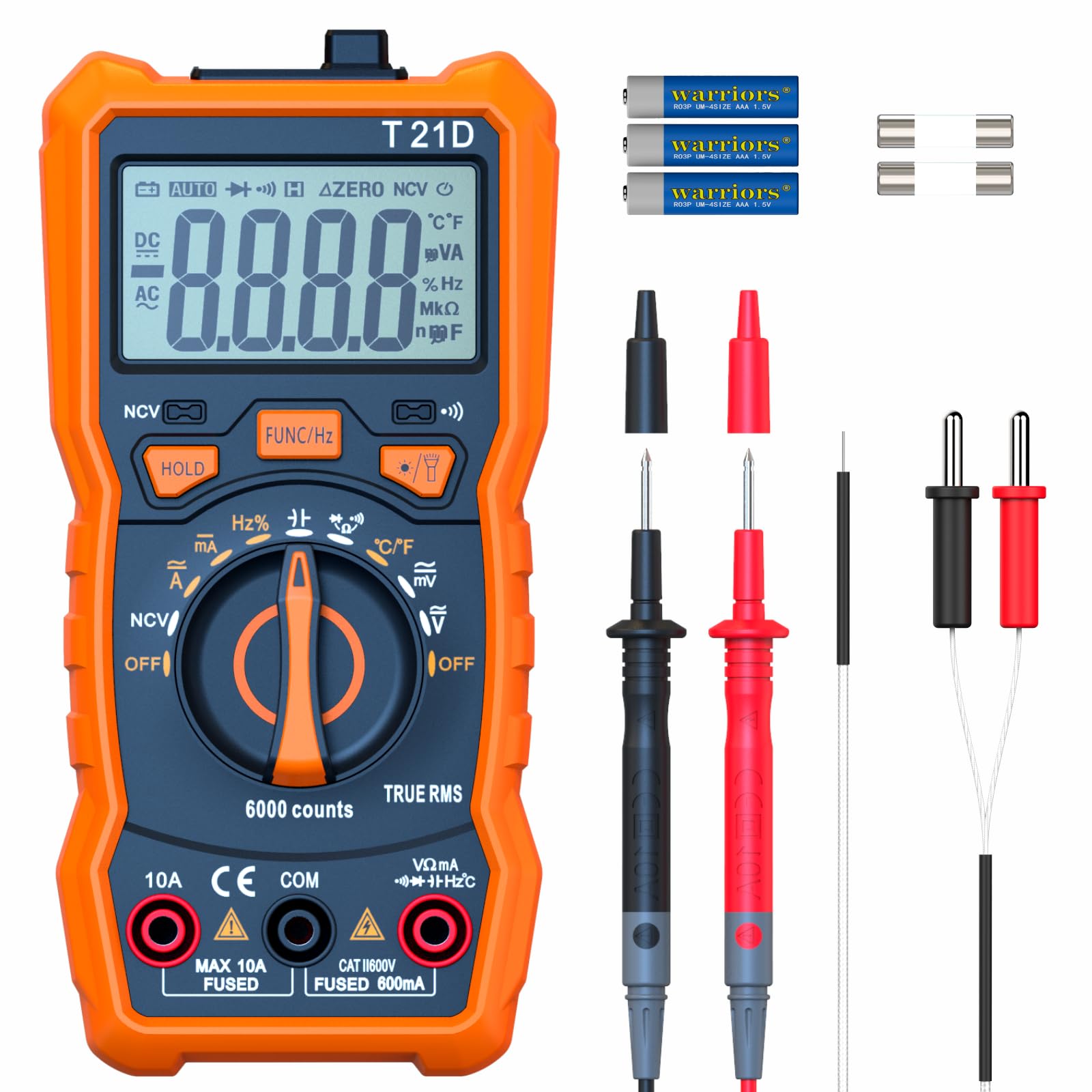 Auto-Ranging Digital Multimeter, TRMS 6000 Counts AC DC Voltmeter Ohm Volt Amp Meter, Electrical Multimeter Tester with NCV, Measure Capacitance Current Resistance Temp Continuity Diode Duty Cycle