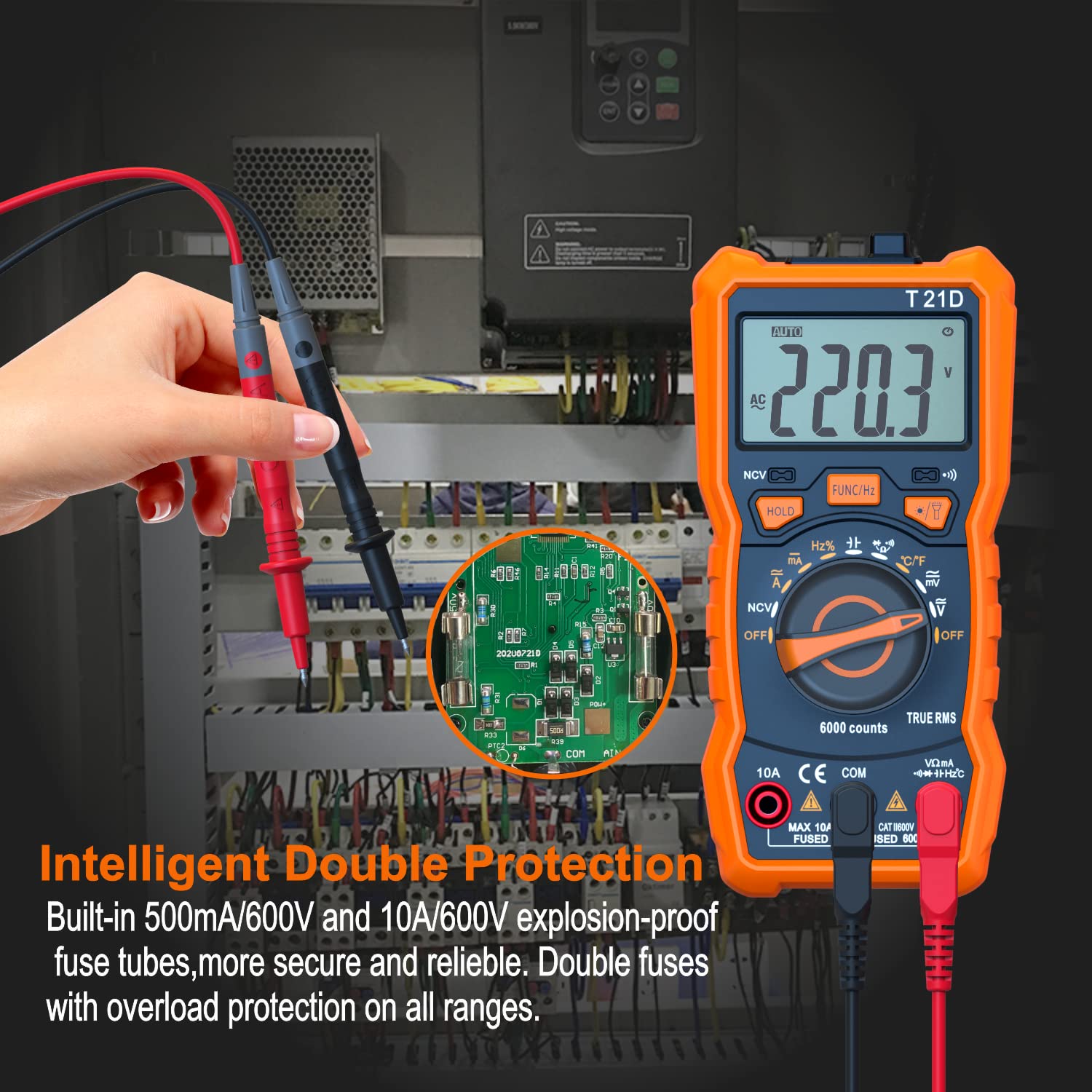 Auto-Ranging Digital Multimeter, TRMS 6000 Counts AC DC Voltmeter Ohm Volt Amp Meter, Electrical Multimeter Tester with NCV, Measure Capacitance Current Resistance Temp Continuity Diode Duty Cycle