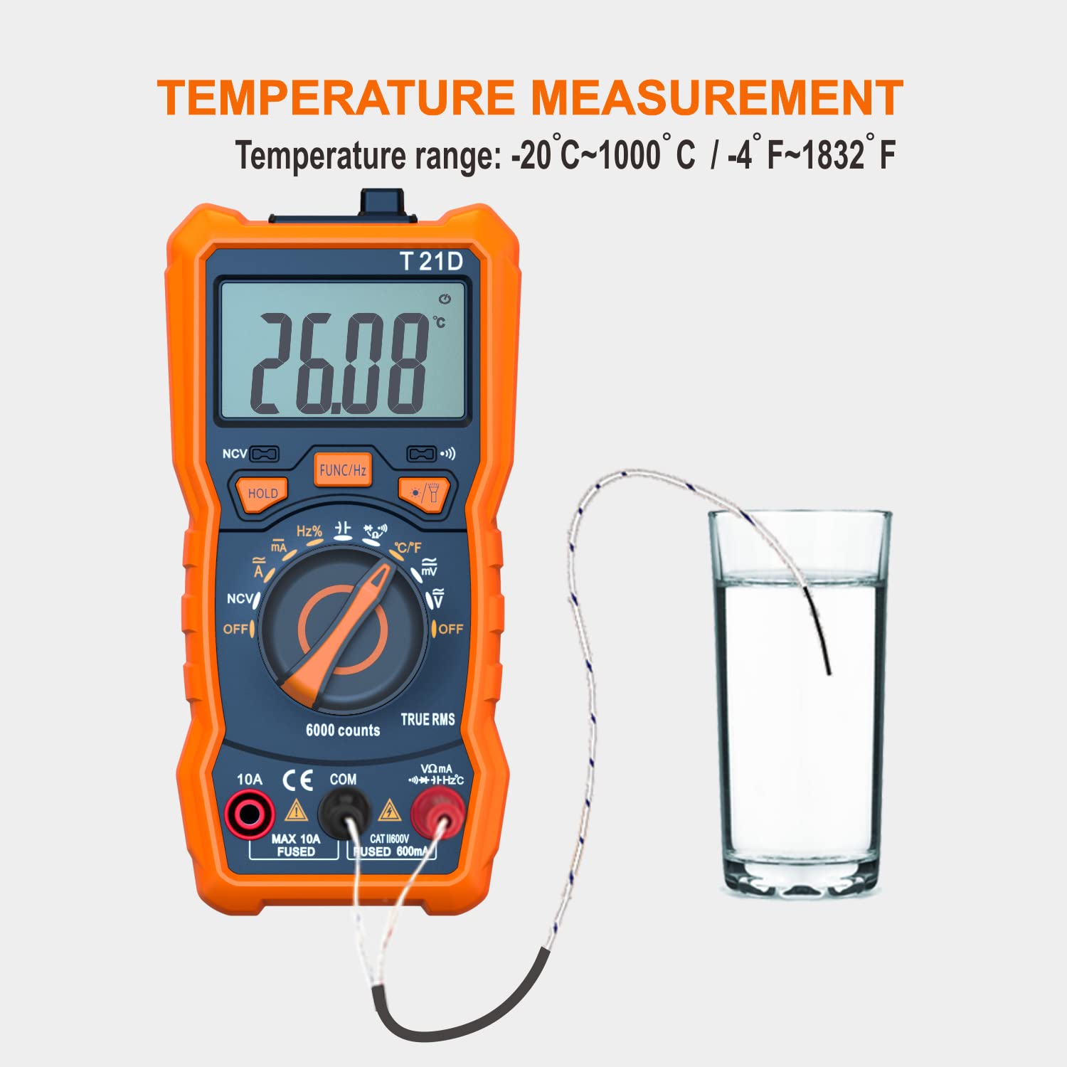 Auto-Ranging Digital Multimeter, TRMS 6000 Counts AC DC Voltmeter Ohm Volt Amp Meter, Electrical Multimeter Tester with NCV, Measure Capacitance Current Resistance Temp Continuity Diode Duty Cycle