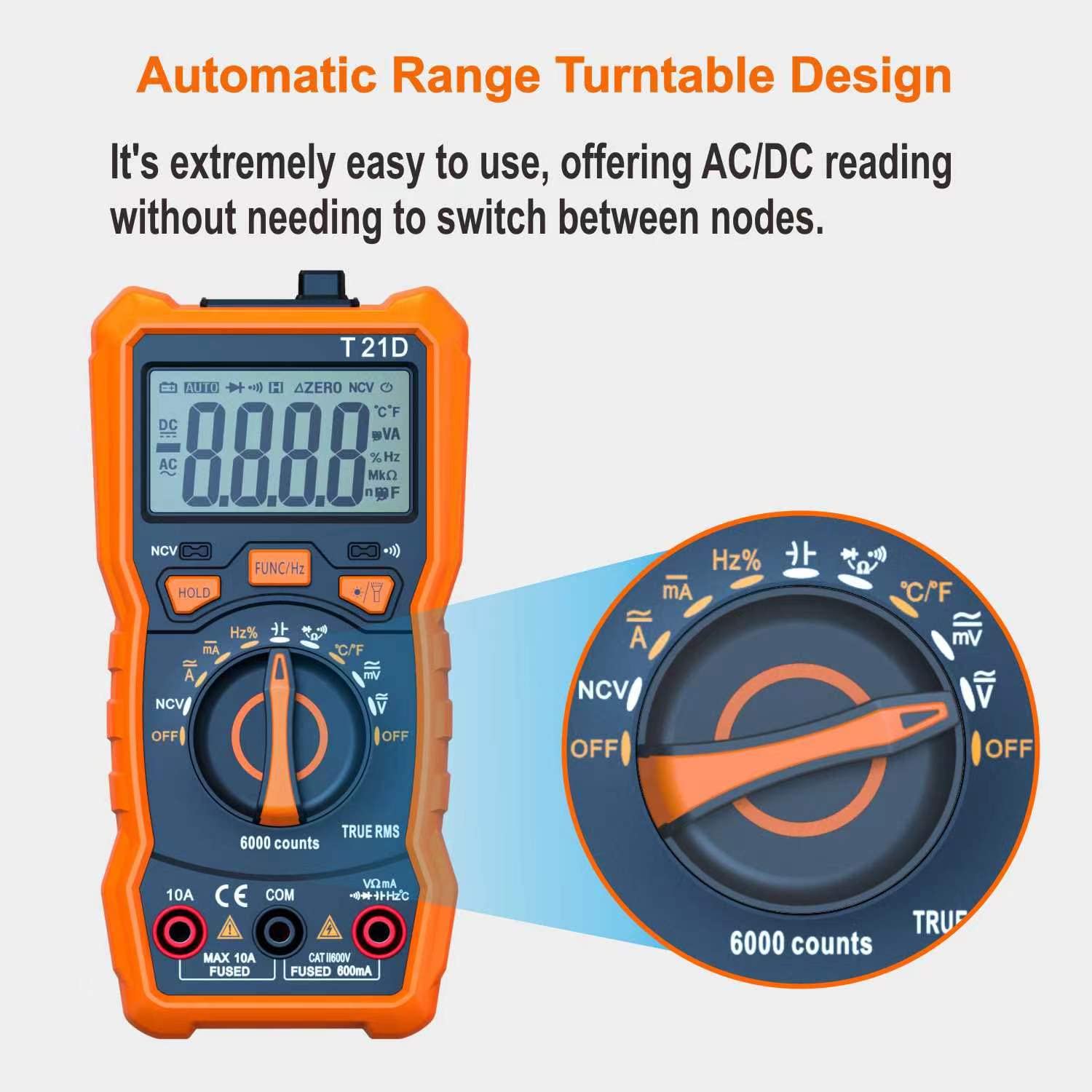 Auto-Ranging Digital Multimeter, TRMS 6000 Counts AC DC Voltmeter Ohm Volt Amp Meter, Electrical Multimeter Tester with NCV, Measure Capacitance Current Resistance Temp Continuity Diode Duty Cycle