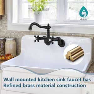 Aolemi Wall Mounted Kitchen Faucet Wall Mount Laundry Sink Faucet,with 2 Cross Handle and 6 Inch Spout,Adjustable Center 3 Inch to 9 Inch,Matte Black