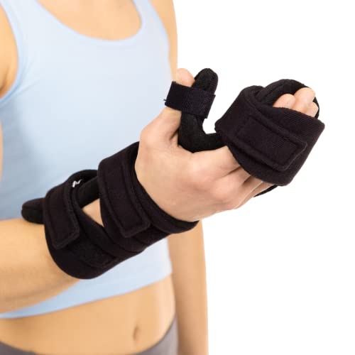 BraceAbility Soft Resting Hand Splint - Stroke Brace Right or Left Hand Immobilizer for Finger Contractures, Post-Surgery Recovery, Carpal Tunnel Syndrome, Ulnar Nerve Damage Relief (M - Right)