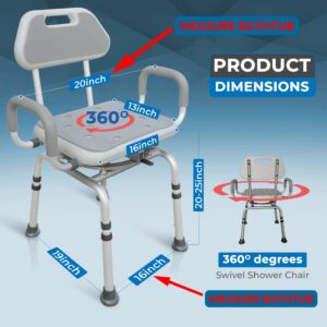 Inno Medical Premium Bathroom Swivel Padded Shower Chair Bath Bench with Back, 360 Degree Swivel Seat with Locking Mechanism and Center Lever for Easy Swivel