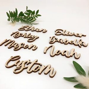 customized wooden name tags for place setting, personalized place cards for weddings, bridal showers and events, cursive laser cut seating cards