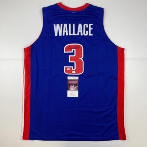 autographed/signed ben wallace detroit blue basketball jersey jsa coa