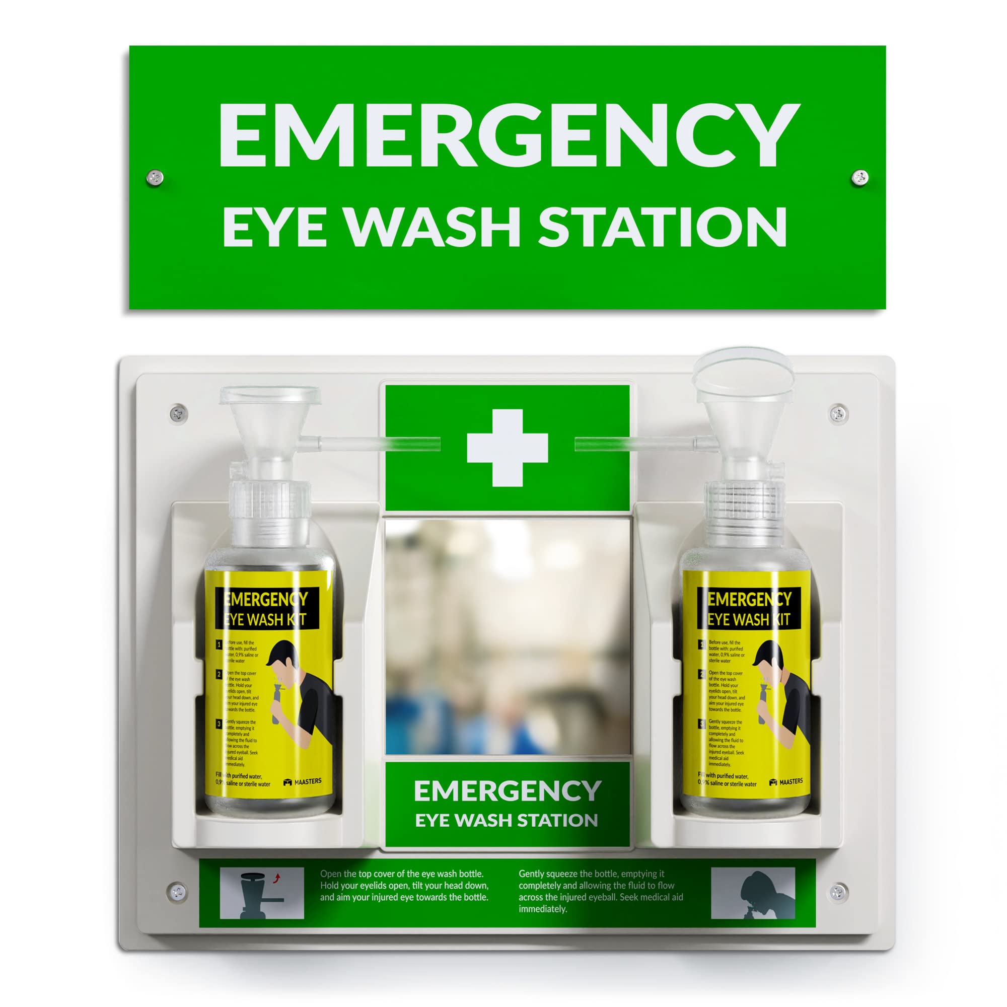 MAASTERS BPA Free Portable Eye Wash Station OSHA Approved - Wall-Mounted First Aid Eye Wash Kit w/Mirror & 2X 16oz Empty Bottles - No Eye Wash Solution Included - Emergency Eyewash