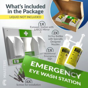 MAASTERS BPA Free Portable Eye Wash Station OSHA Approved - Wall-Mounted First Aid Eye Wash Kit w/Mirror & 2X 16oz Empty Bottles - No Eye Wash Solution Included - Emergency Eyewash