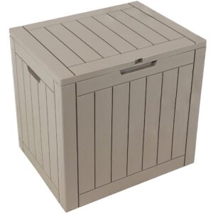 sunnydaze 32-gallon faux wood design outdoor deck box - lockable lid and side handles - driftwood