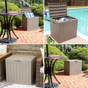 Sunnydaze 32-Gallon Faux Wood Design Outdoor Deck Box - Lockable Lid and Side Handles - Driftwood