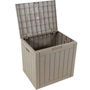 Sunnydaze 32-Gallon Faux Wood Design Outdoor Deck Box - Lockable Lid and Side Handles - Driftwood