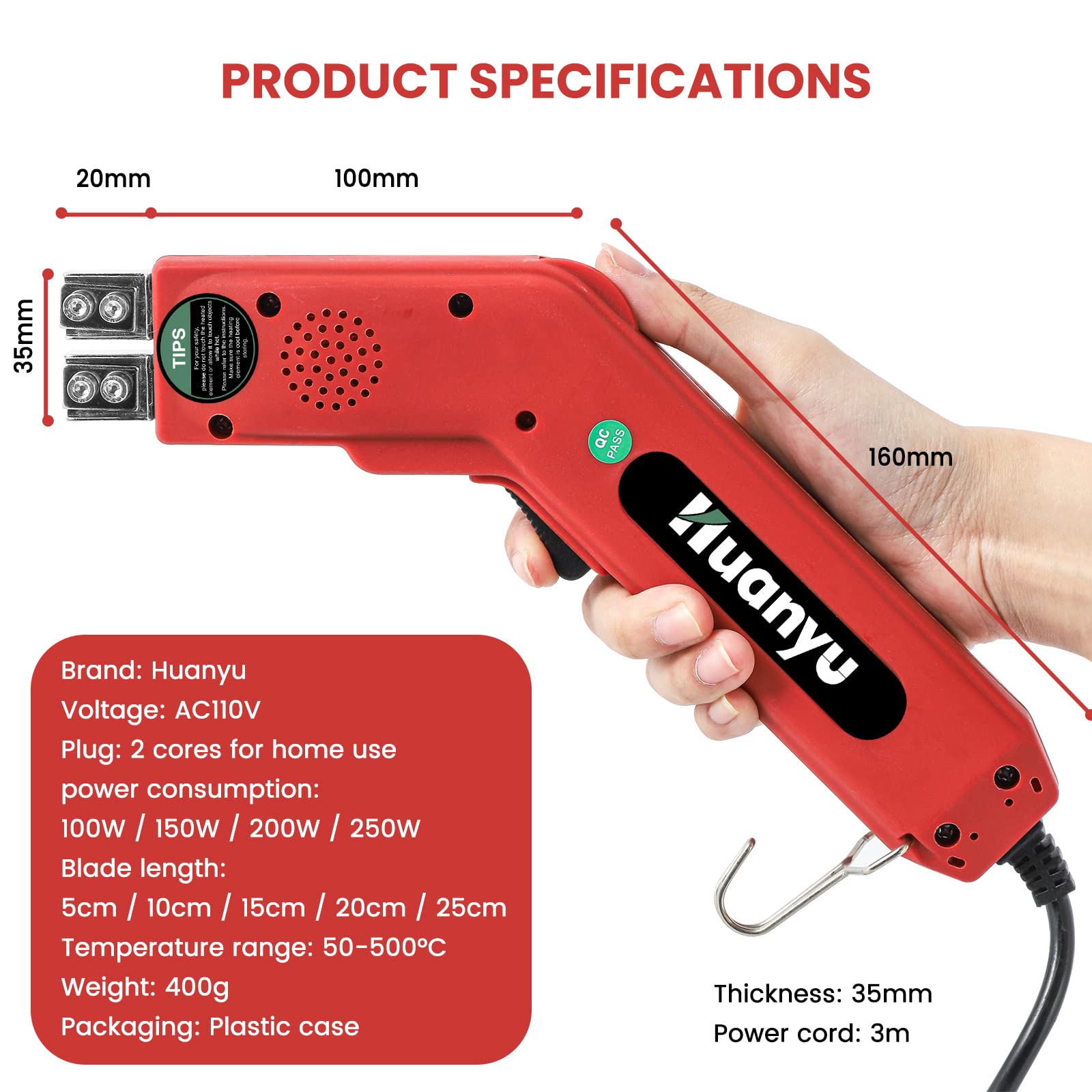 Huanyu Hot Knife 100W with 4 Blades Arc/Shovel/Sharp/R-Type + Hot Knife 250W Straight Type 10in