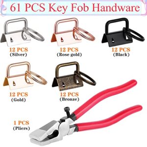 Modacraft Key Fob Hardware, Keychain Hardware Set Includes 60PCS 1 Inch Key Fob Hardware Wristlet Keychain With Key Fob Hardware Pliers Tool for Wrist Strap Key Chain, Lanyard Clasp Hardware