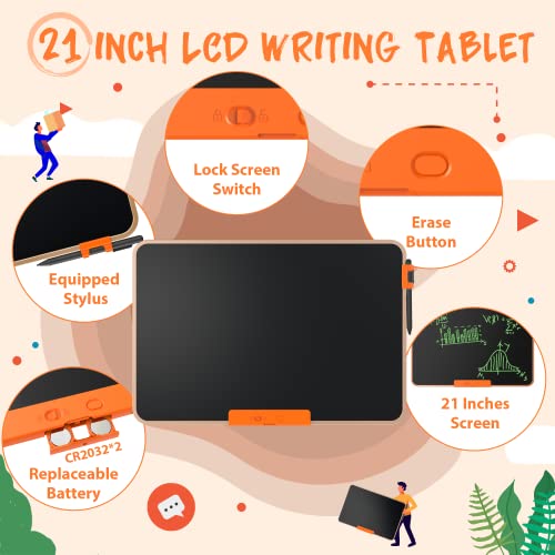 21 Inch LCD Writing Tablet for Kids Erasable Doodle Board Drawing Tablet with Lock Reusable Large Doodle Pad Writing Board with Pen Slots for 3-12 Year Old Kids Adults Home School