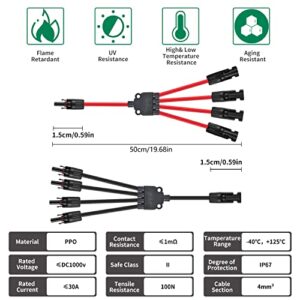 Solar Y Connector 12AWG Solar Panel Y Cable,4 mm²1 Pair Solar Panel Parallel Connectors 1 to 4 Solar Connector Solar Cable Wire Plug Tool Kit for Solar Panel