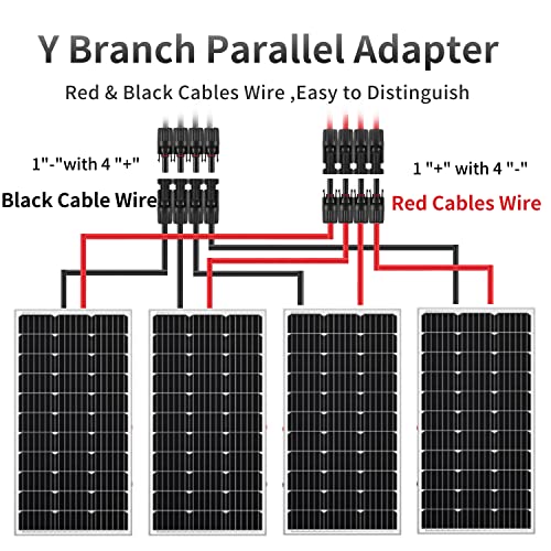 Solar Y Connector 12AWG Solar Panel Y Cable,4 mm²1 Pair Solar Panel Parallel Connectors 1 to 4 Solar Connector Solar Cable Wire Plug Tool Kit for Solar Panel