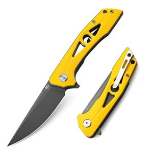 bestech knives folding pocket knife with clip: 3.39" d2 tool steel straight back gray titanium blade, g10 handle, flipper liner lock, everyday carry gift for men women (bg23c yellow)