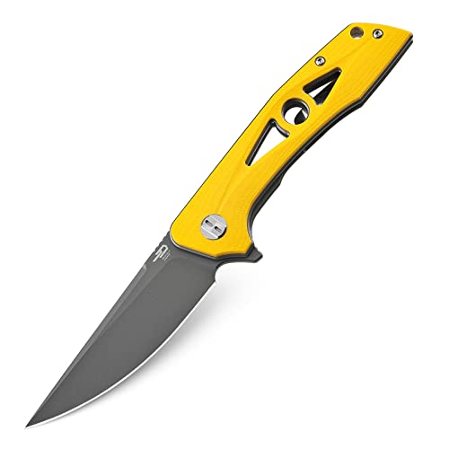 BESTECH KNIVES Folding Pocket Knife with Clip: 3.39" D2 Tool Steel Straight Back Gray Titanium Blade, G10 Handle, Flipper Liner Lock, Everyday Carry Gift for Men Women (BG23C Yellow)