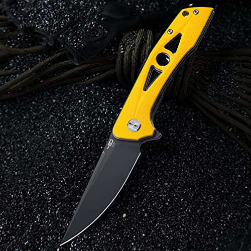 BESTECH KNIVES Folding Pocket Knife with Clip: 3.39" D2 Tool Steel Straight Back Gray Titanium Blade, G10 Handle, Flipper Liner Lock, Everyday Carry Gift for Men Women (BG23C Yellow)