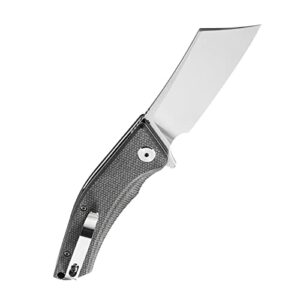 BESTECH KNIVES Cleaver Folding Pocket Knife: 3.15" D2 Steel Stain Stonewashed Cleaver Blade, Micarta Handle, Flipper Liner Lock, for Camping Fishing Hiking Hunting (BG42A Black)