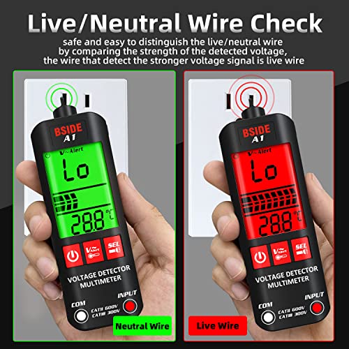 BSIDE Voltage Tester 3-Results Display Non-Contact Voltage Detector Pen, Integrated Multimeter, Dual Range AC 6V-1000V/90V-1000V Electrical Sensor V-Alert Live Wire Tester