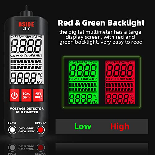 BSIDE Voltage Tester 3-Results Display Non-Contact Voltage Detector Pen, Integrated Multimeter, Dual Range AC 6V-1000V/90V-1000V Electrical Sensor V-Alert Live Wire Tester