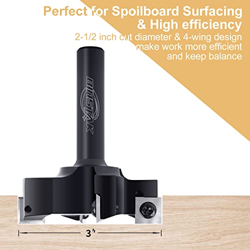 CNC Spoilboard Surfacing Router Bit, 1/2" Shank 2-1/2" Cutting Diameter, Carbide Insert Slab Flattening Router Bit Planing Bit Wood Planer Bit Woodworking Tools by BINSTAK