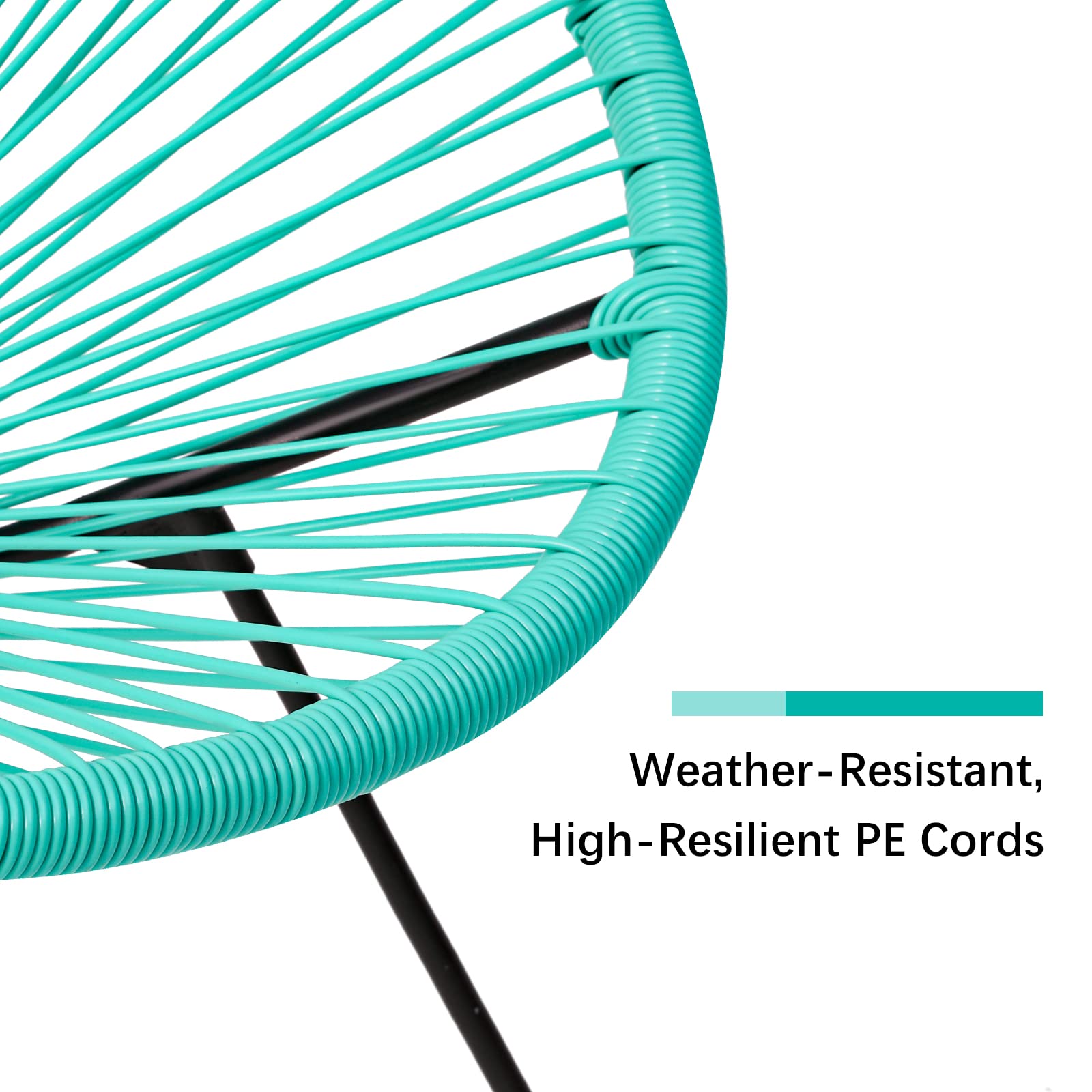 Arlopu 3-Piece Outdoor Acapulco Chairs Patio Conversation Bistro Set, with Plastic Rope, Glass Tabletop, All-Weather Rattan Woven Rope Mid-Century Modern Style Furniture Chat Set (Green)