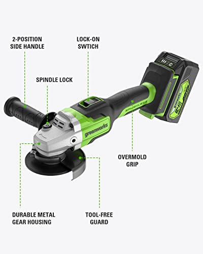 Greenworks 24V Brushless Angle Grinder with 4Ah USB (Power Bank) Battery and Charger