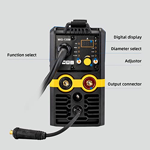 LASTON MIG-135M 110V MIG Welder 3 in 1, 130Amp Flux Core Welder Flux MIG/MMA Welder/Lift TIG,ARC Stick Welder IGBT Digital Display LCD Welding Machine with Electrode Holder, Work Clamp