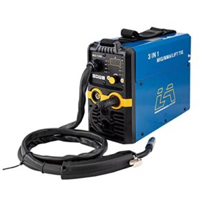 LASTON MIG-135M 110V MIG Welder 3 in 1, 130Amp Flux Core Welder Flux MIG/MMA Welder/Lift TIG,ARC Stick Welder IGBT Digital Display LCD Welding Machine with Electrode Holder, Work Clamp